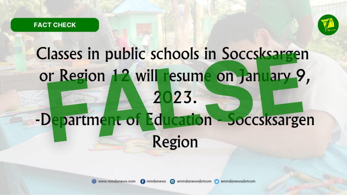 事实核查:恢复课程没有移到1月9日- deed - soccsksargen - MindaNews